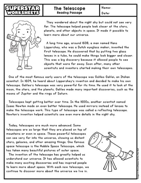 Fourth Grade Reading Comprehension - Superstar Worksheets