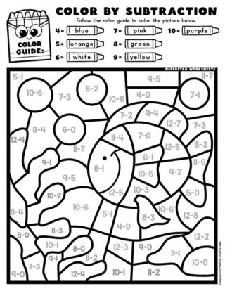 Subtraction Color By Number - Superstar Worksheets