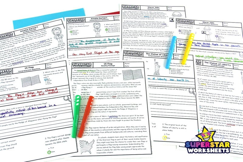 Fifth Grade Reading Comprehension - Superstar Worksheets