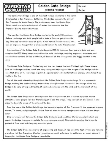 Fifth Grade Reading Comprehension - Superstar Worksheets