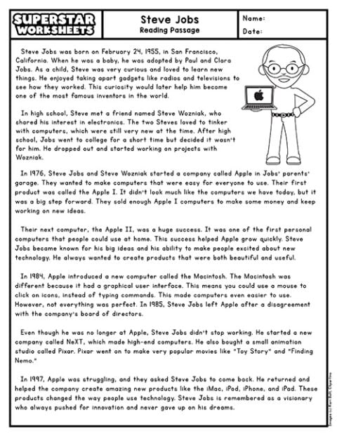 Fifth Grade Reading Comprehension - Superstar Worksheets
