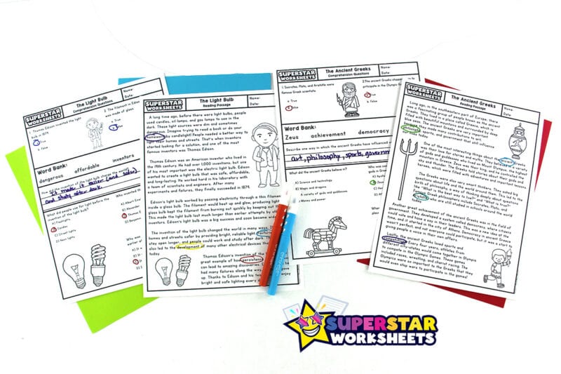 Fourth Grade Reading Comprehension - Superstar Worksheets