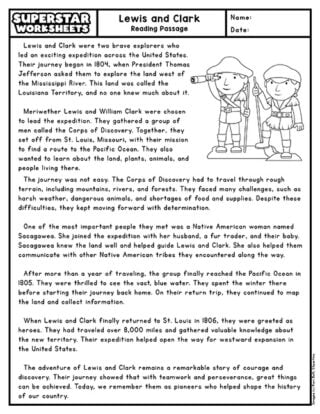 Fifth Grade Reading Comprehension - Superstar Worksheets
