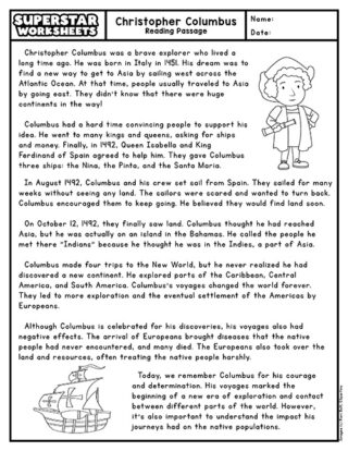 Fifth Grade Reading Comprehension - Superstar Worksheets