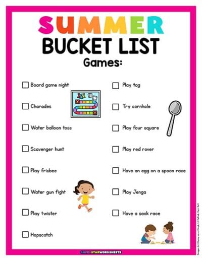 Summer Bucket List for Kids - Superstar Worksheets