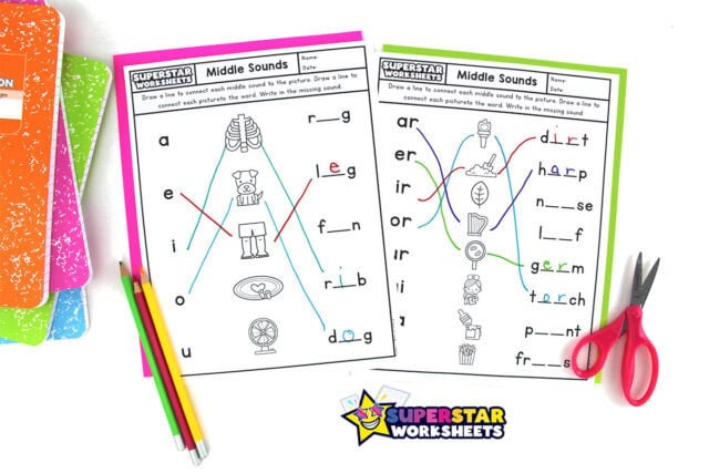 Middle Sound Worksheets - Superstar Worksheets