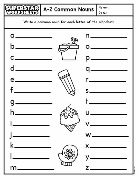 Common Noun Worksheets - Superstar Worksheets