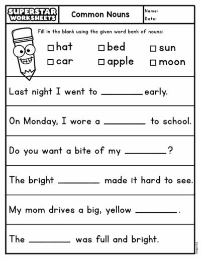 Common Noun Worksheets - Superstar Worksheets