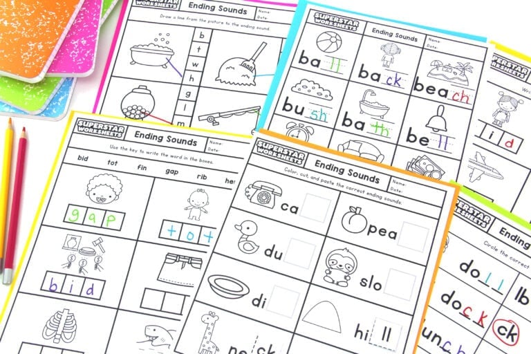 Ending Sounds Worksheets - Superstar Worksheets