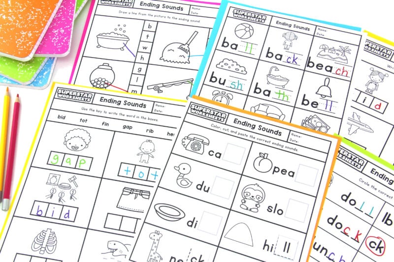 Ending Sounds Worksheets - Superstar Worksheets