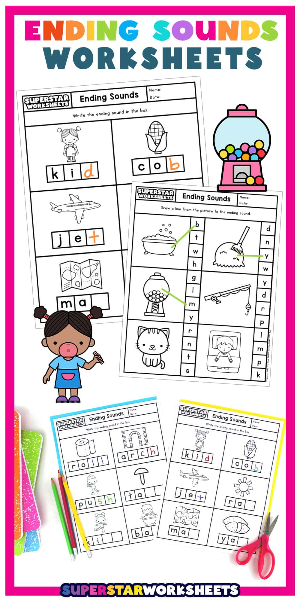 Ending Sounds Worksheets - Superstar Worksheets