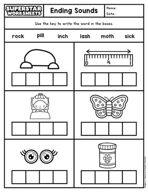 Ending Sounds Worksheets - Superstar Worksheets