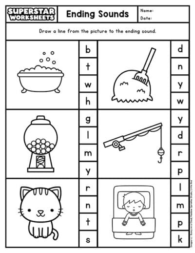 Ending Sounds Worksheets - Superstar Worksheets
