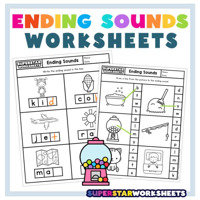 Ending Sounds Worksheets - Superstar Worksheets