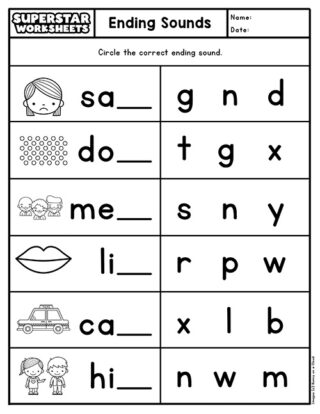 Ending Sounds Worksheets - Superstar Worksheets