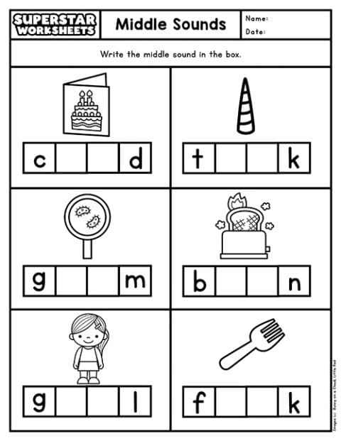 Middle Sound Worksheets - Superstar Worksheets