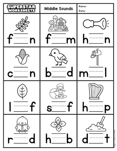 Middle Sound Worksheets - Superstar Worksheets