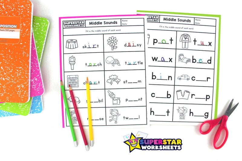 Middle Sound Worksheets - Superstar Worksheets