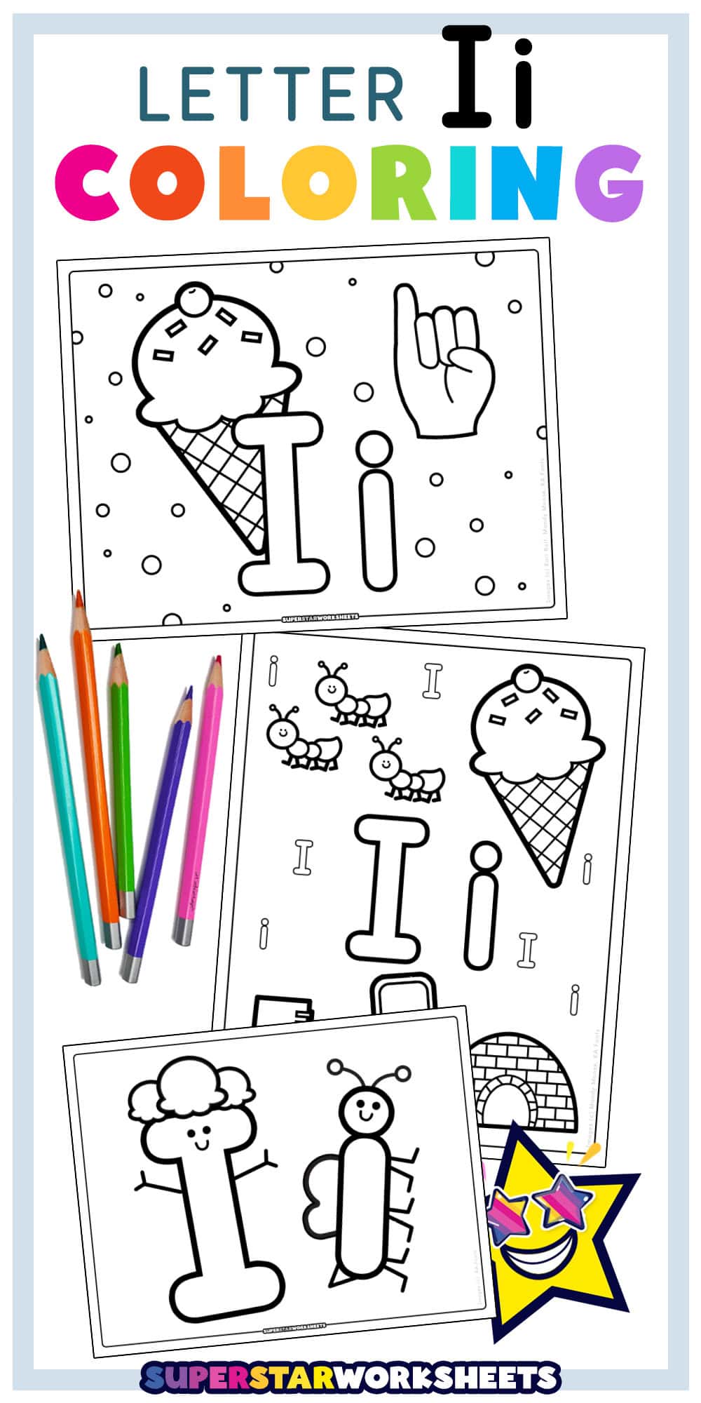 Letter I Coloring Pages - Superstar Worksheets