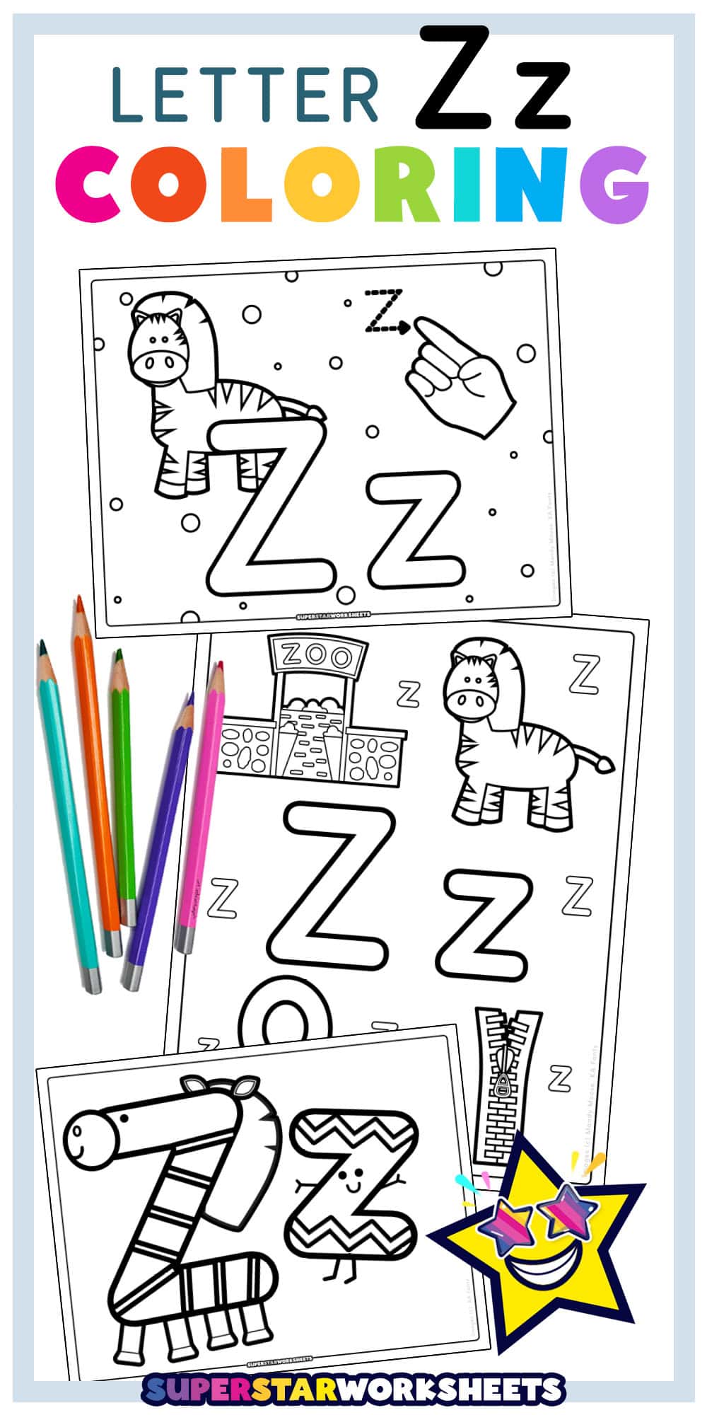 Letter Z Coloring Pages - Superstar Worksheets