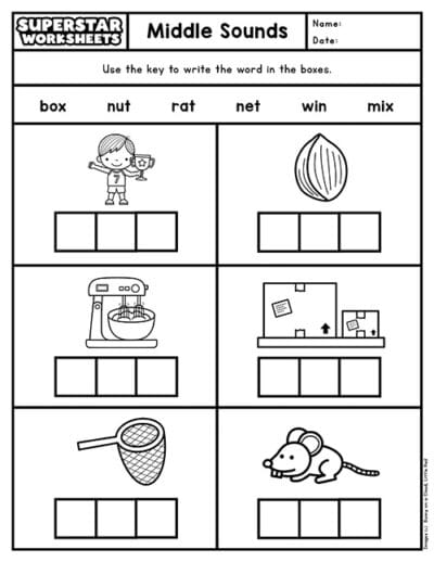 Middle Sound Worksheets - Superstar Worksheets