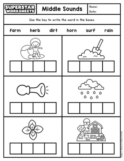 Middle Sound Worksheets - Superstar Worksheets