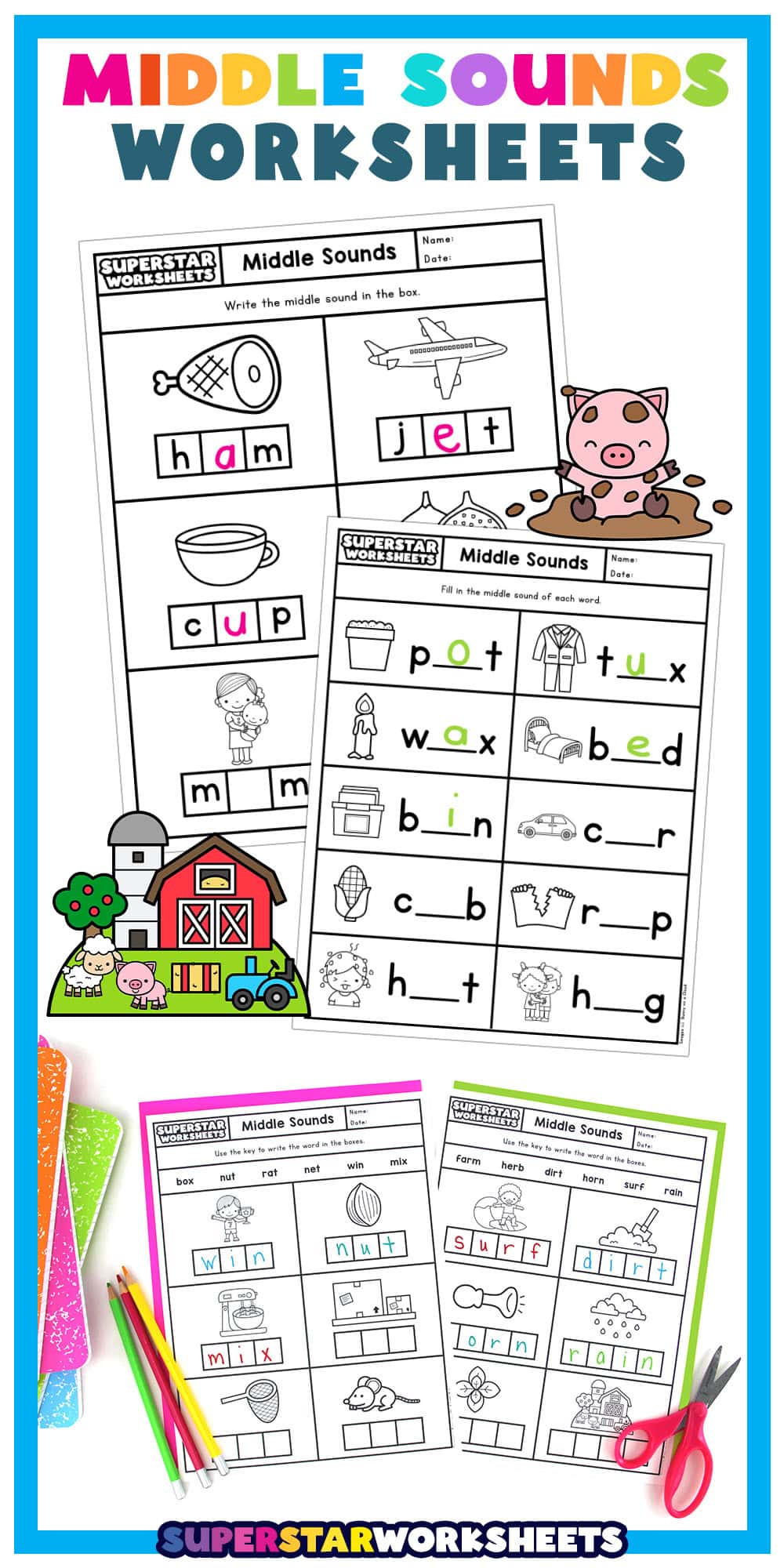Middle Sound Worksheets - Superstar Worksheets