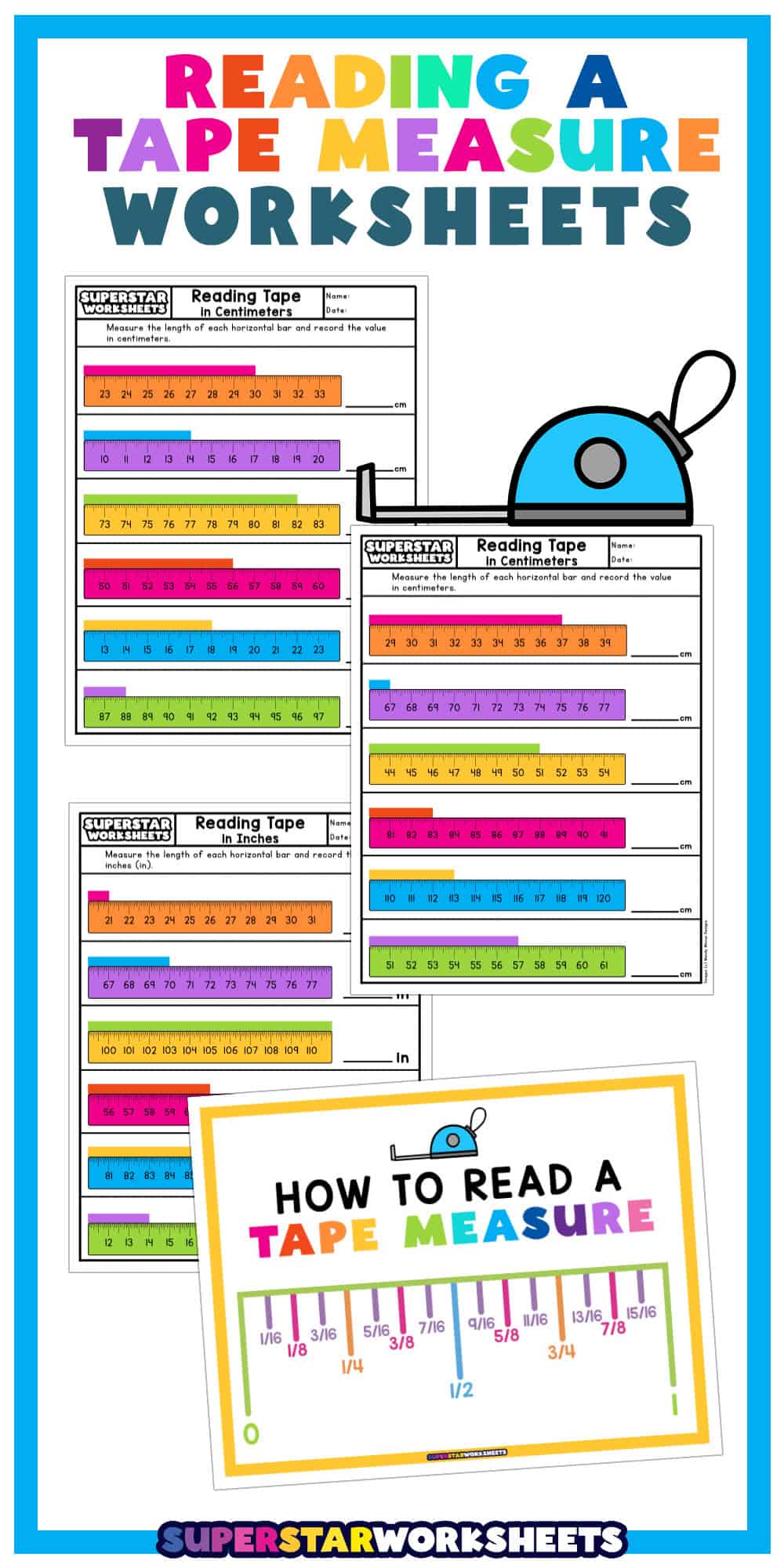 Reading a Tape Measure Worksheet - Superstar Worksheets