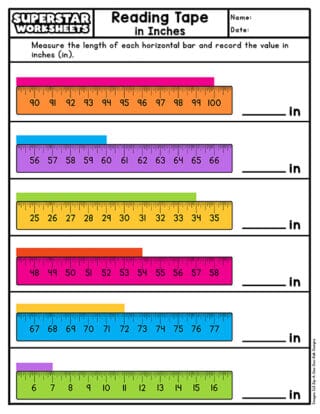Reading a Tape Measure Worksheet - Superstar Worksheets