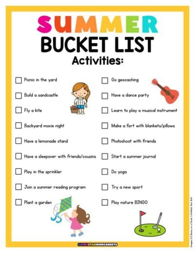 Summer Bucket List for Kids - Superstar Worksheets
