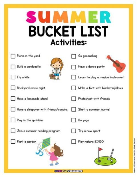 Summer Bucket List for Kids (Free Printables) - Superstar Worksheets