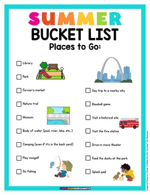 Summer Bucket List for Kids - Superstar Worksheets