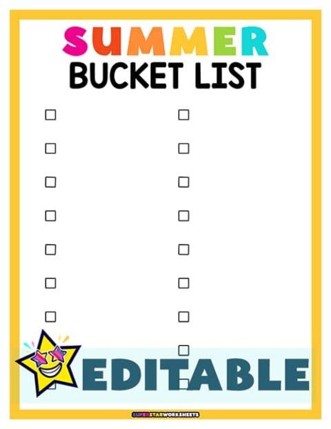 Summer Bucket List for Kids - Superstar Worksheets