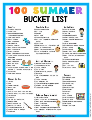 Summer Bucket List for Kids (Free Printables) - Superstar Worksheets