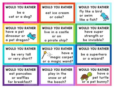 120 Would You Rather Questions for Kids (Free Printables) - Superstar ...