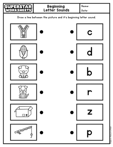 Beginning Sounds Worksheets - Superstar Worksheets