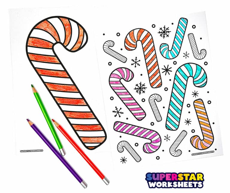 Candy Cane Coloring Pages (Free Printables) - Superstar Worksheets