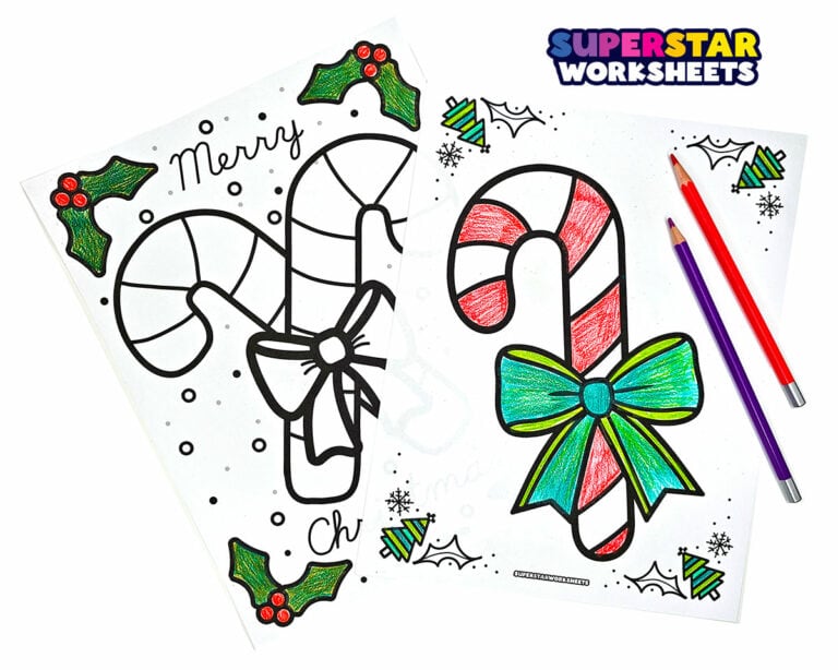 Candy Cane Coloring Pages (Free Printables) - Superstar Worksheets