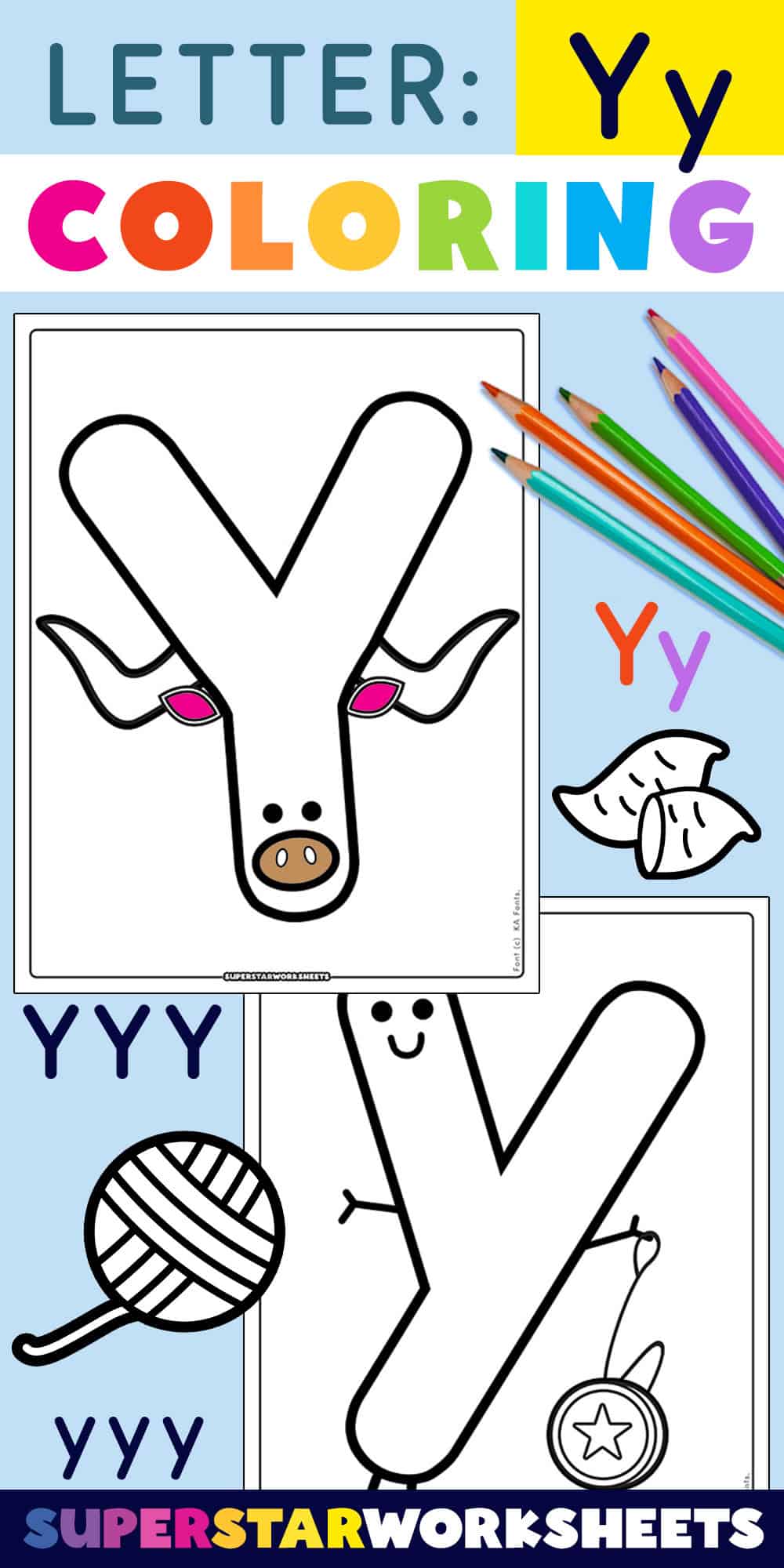 Letter Y Coloring Pages - Superstar Worksheets