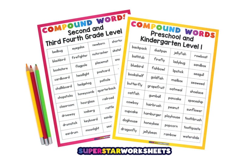 Compound Word Lists - Superstar Worksheets