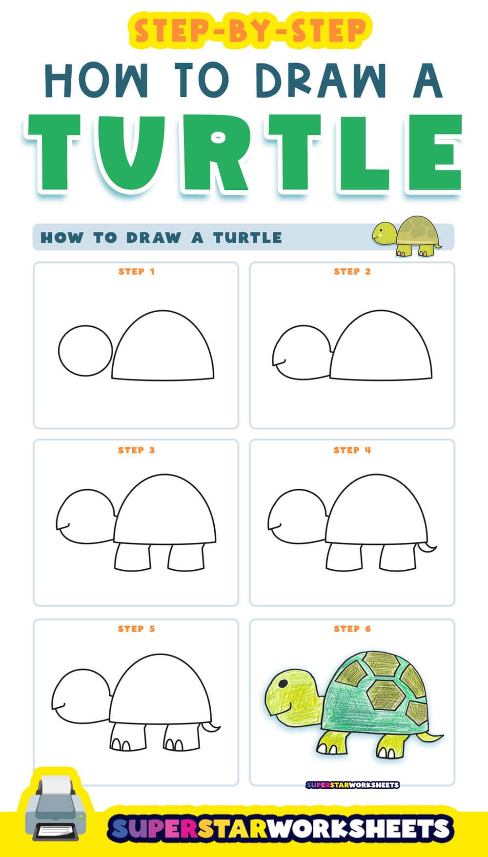 How to Draw a Turtle - Superstar Worksheets