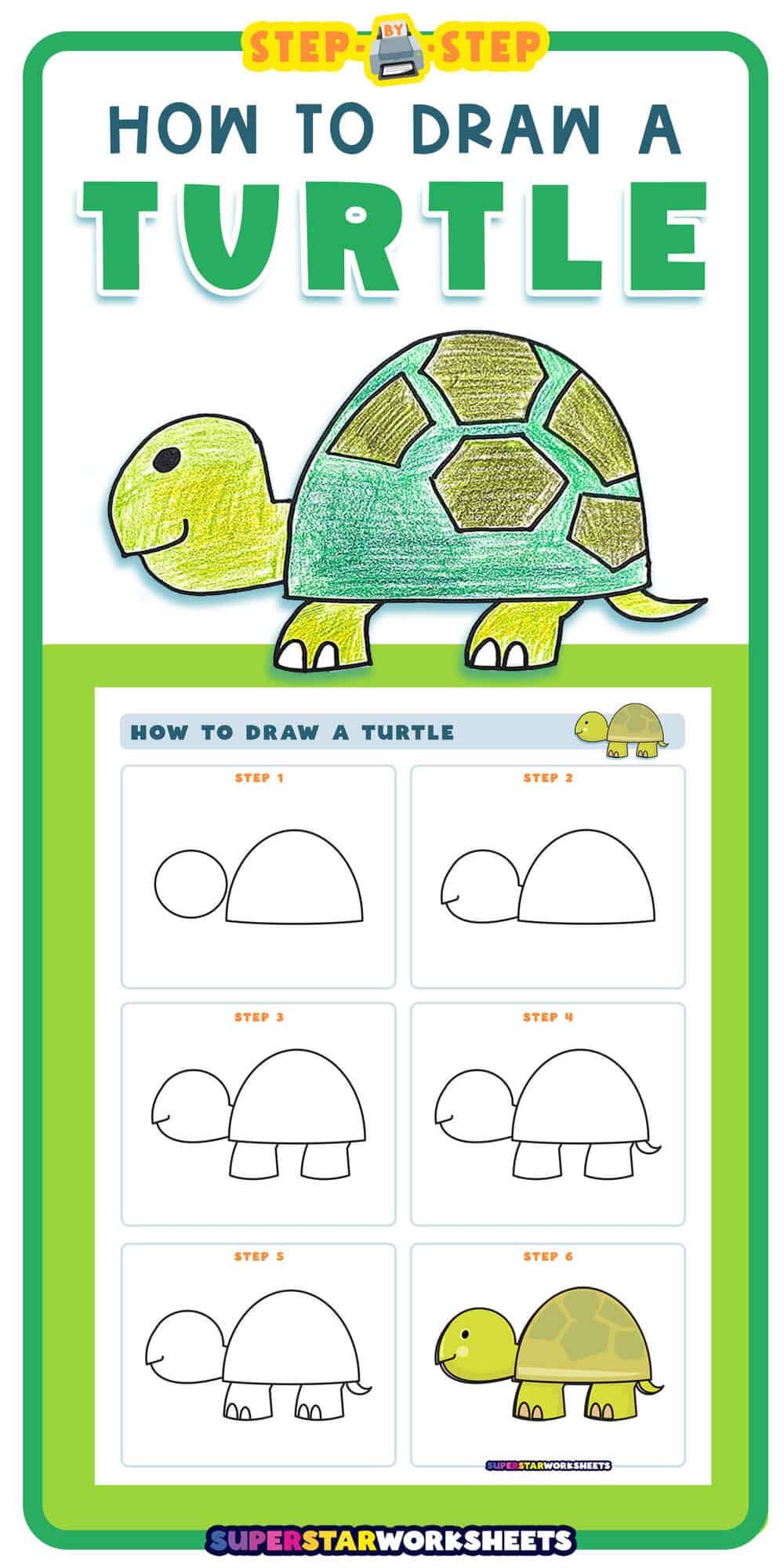 How to Draw a Turtle - Superstar Worksheets