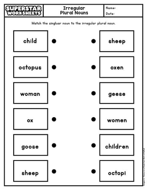 Irregular Plural Noun Worksheets - Superstar Worksheets