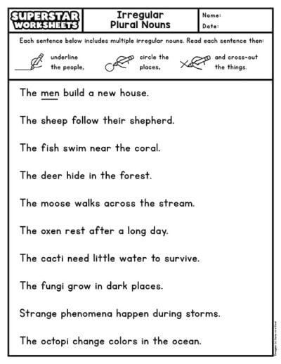 Irregular Plural Noun Worksheets - Superstar Worksheets