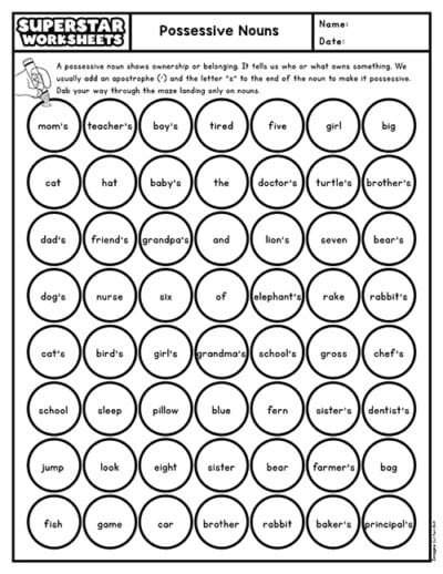 Possessive Noun Worksheets - Superstar Worksheets