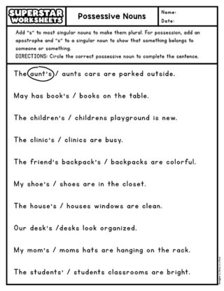 Possessive Noun Worksheets - Superstar Worksheets