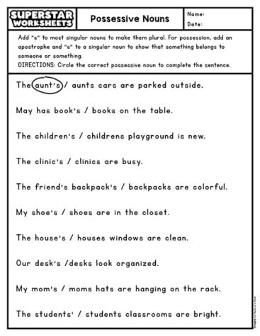 Possessive Noun Worksheets - Superstar Worksheets