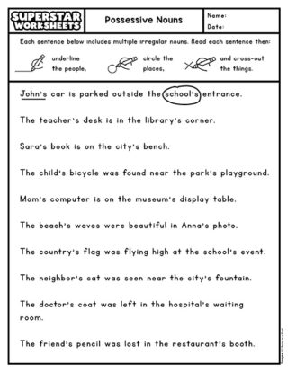 Possessive Noun Worksheets - Superstar Worksheets