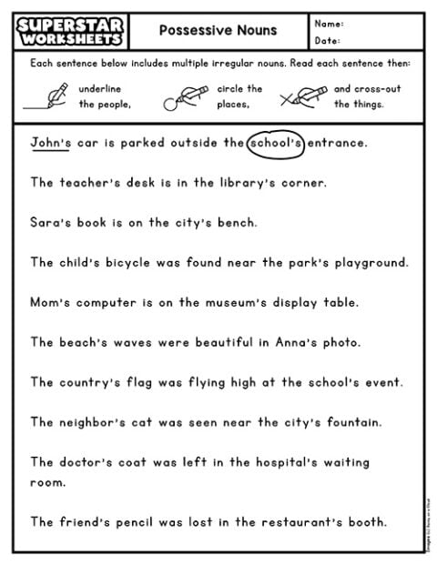Possessive Noun Worksheets - Superstar Worksheets