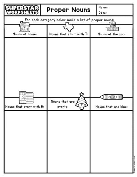 Proper Noun Worksheets - Superstar Worksheets